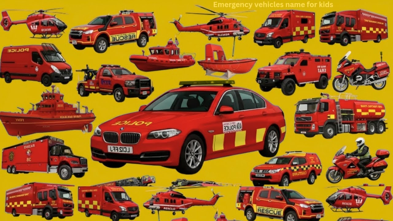 Learn Emergency vehicles name for kids with fun vocabulary! Police car ...