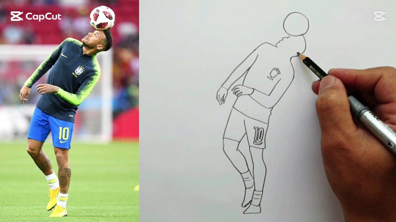 Step-by-step drawing realistic Neymar with a ball #neymar - YouTube