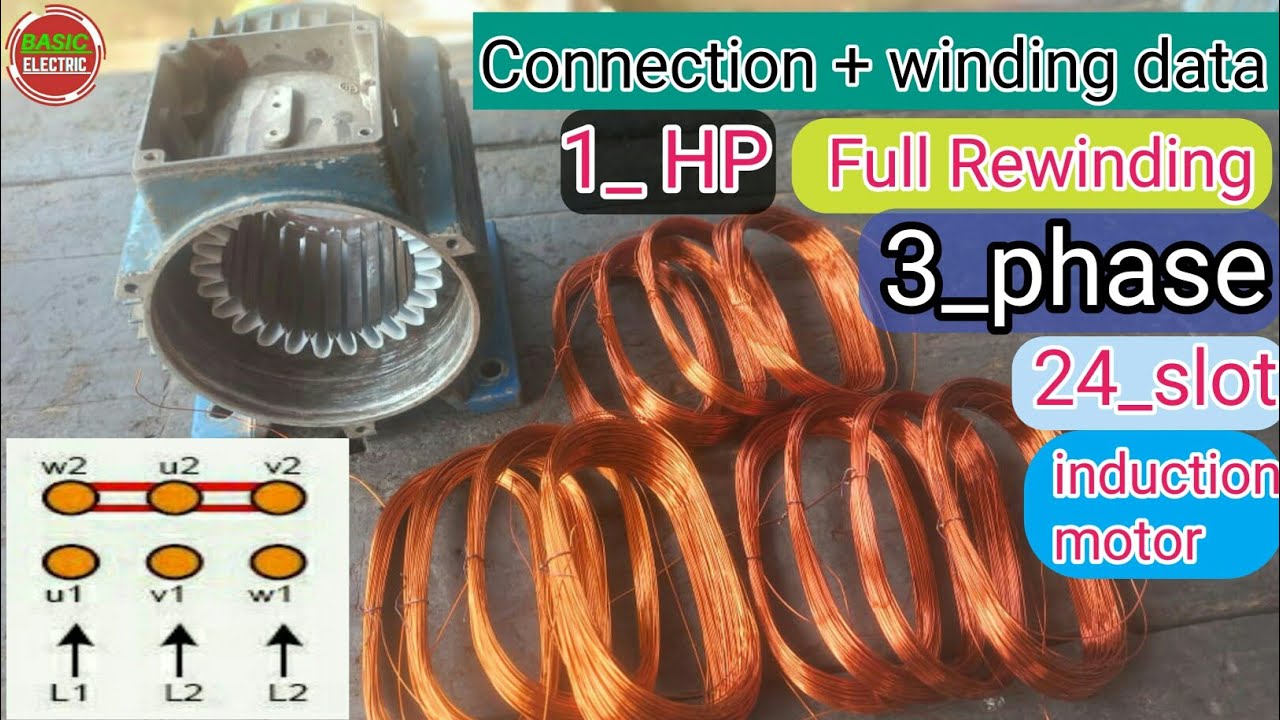 1 HP 3 phase 1400 RPM induction motor winding/ connection + winding ...