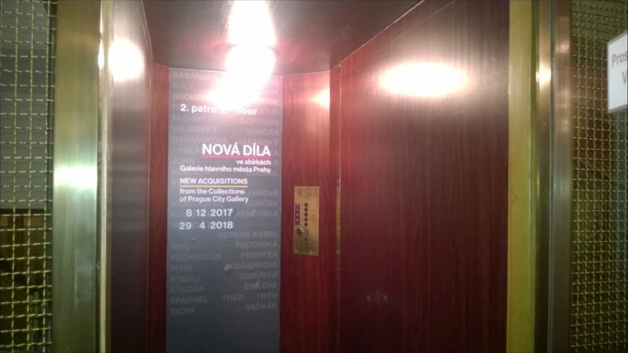 Mod. Pre-war classic elevator in caged shaft @ City Library, Prague ...