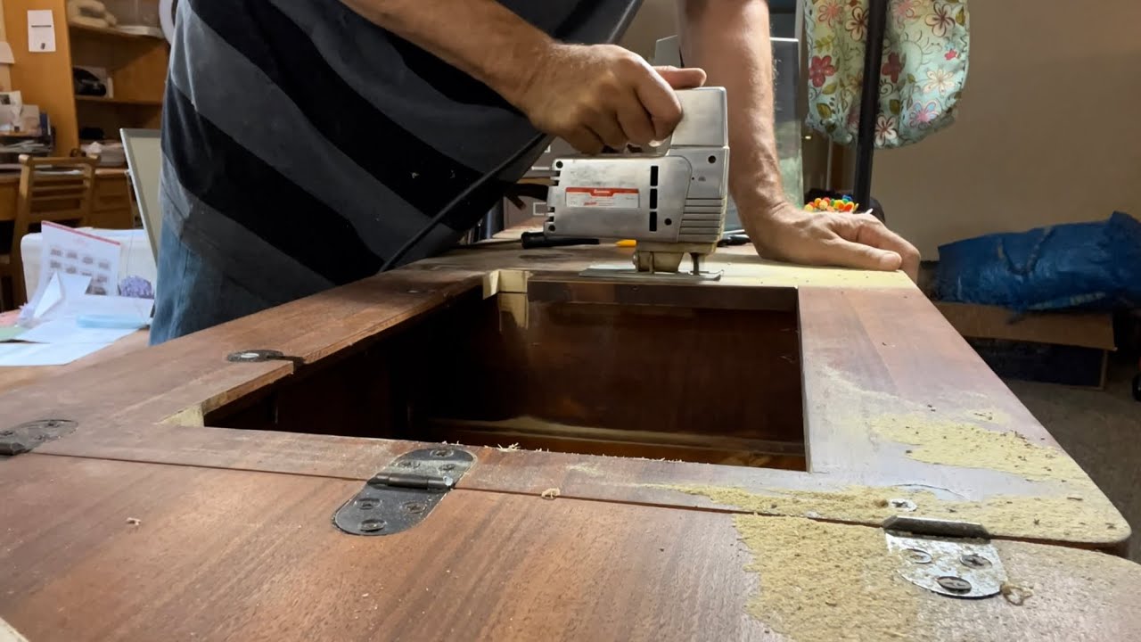 Modifying a vintage sewing cabinet for a modern machine, Part 1 - YouTube