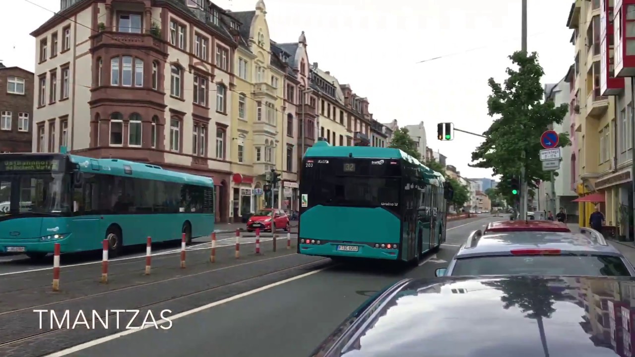 Solaris Urbino 12 buses and Bombardier Tram in Frankfurt am Main - YouTube