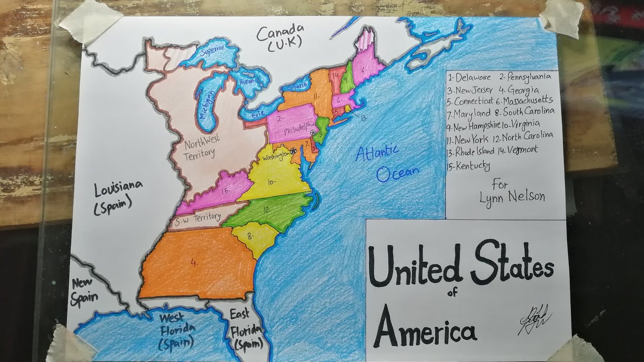How to draw 1795 United States map SAAD - YouTube