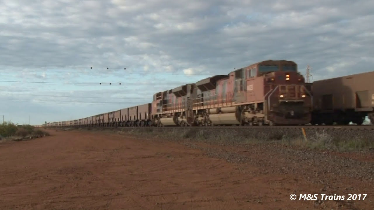IRON ORE TRAIN RACE ALONG DOUBLE TRACK SECTION - PILBARA BHP IRON ORE ...