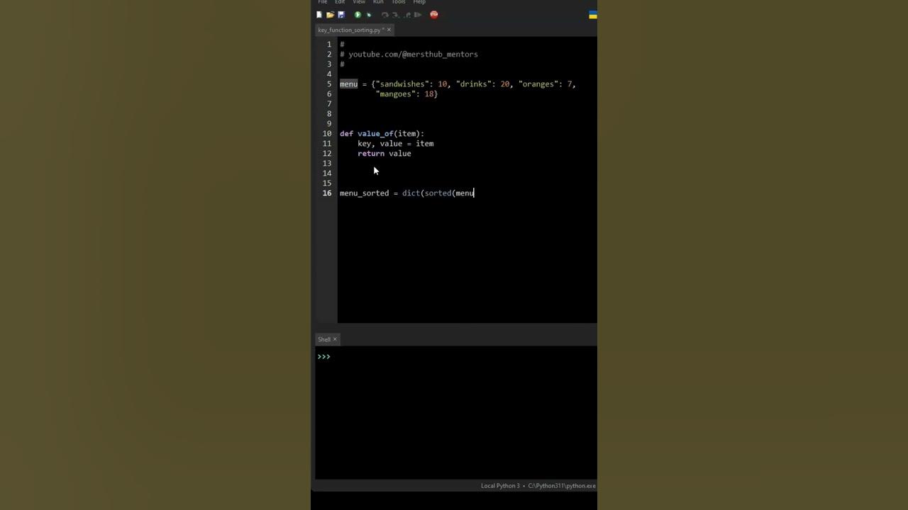 Sorting Dictionary With Key Function Learnpython Pythonprogramming Youtubeshorts Youtube