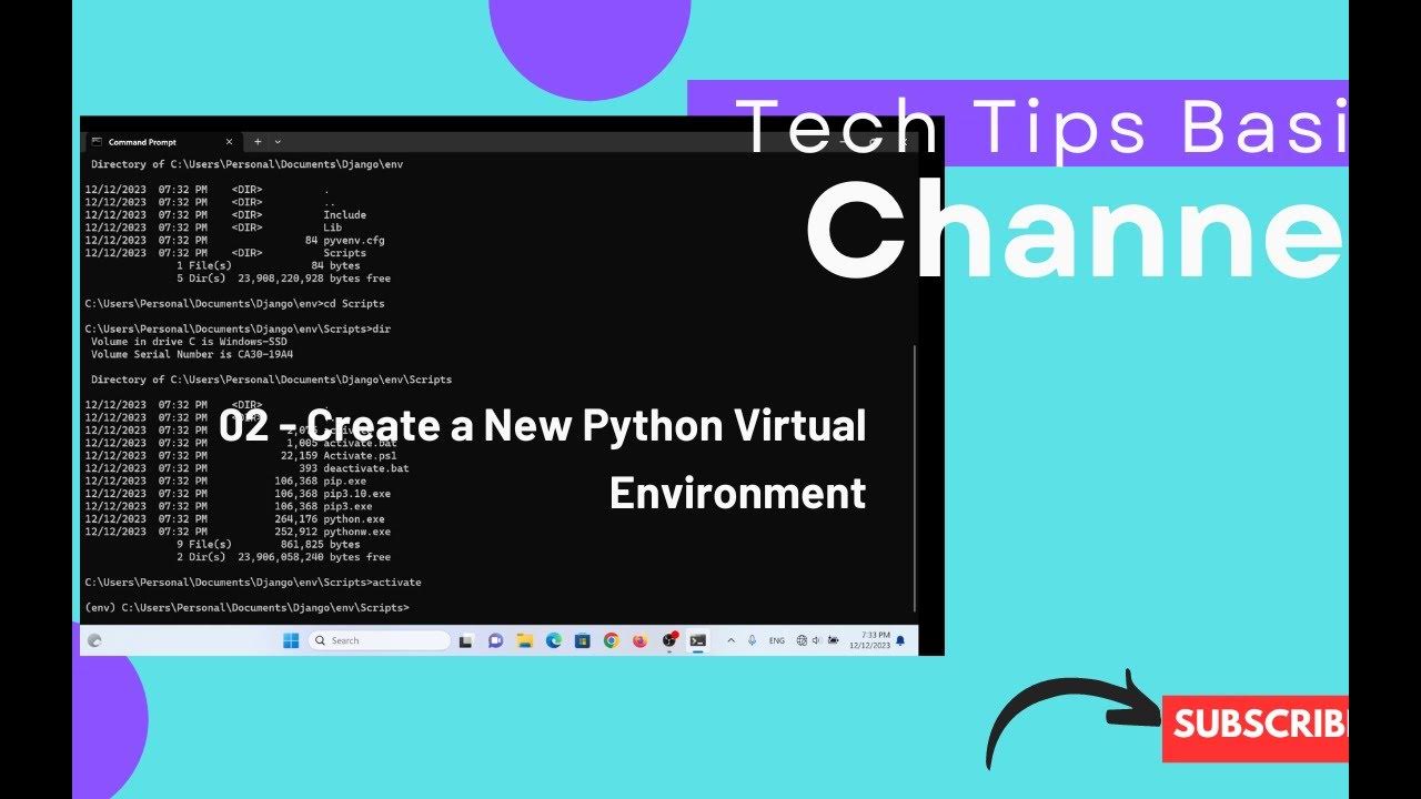 02 Create A New Python Virtual Environment Tips Python Pythontutorial Django Windows