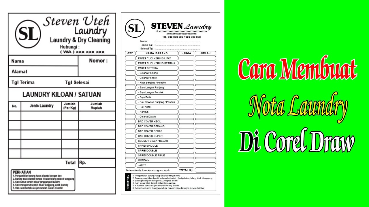 Cara Membuat Nota Laundry Di Corel Draw - YouTube