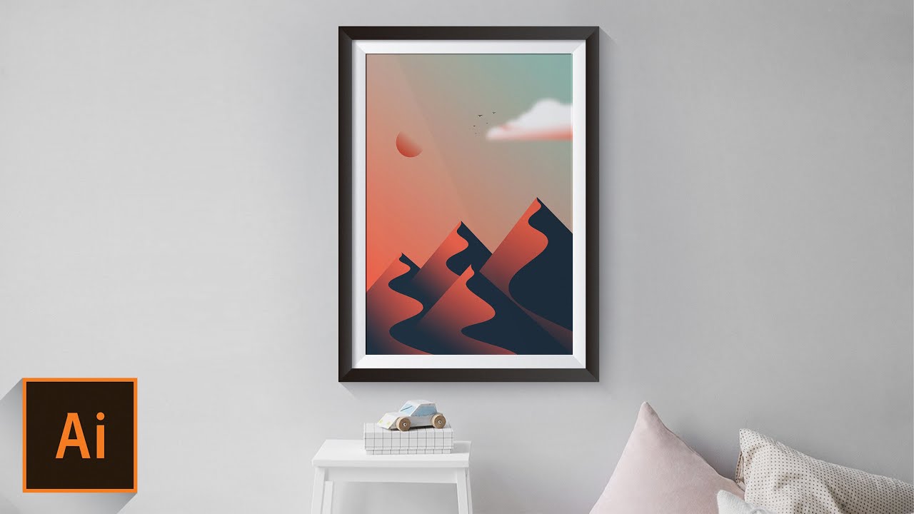 Make flat mountain landscape design | Illustrator tutorial - YouTube