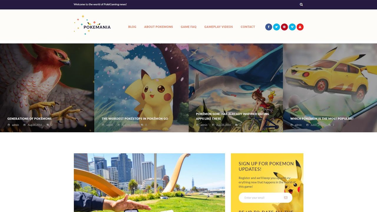Game Portal Pokemon WordPress Theme by RockThemes Website Template ...