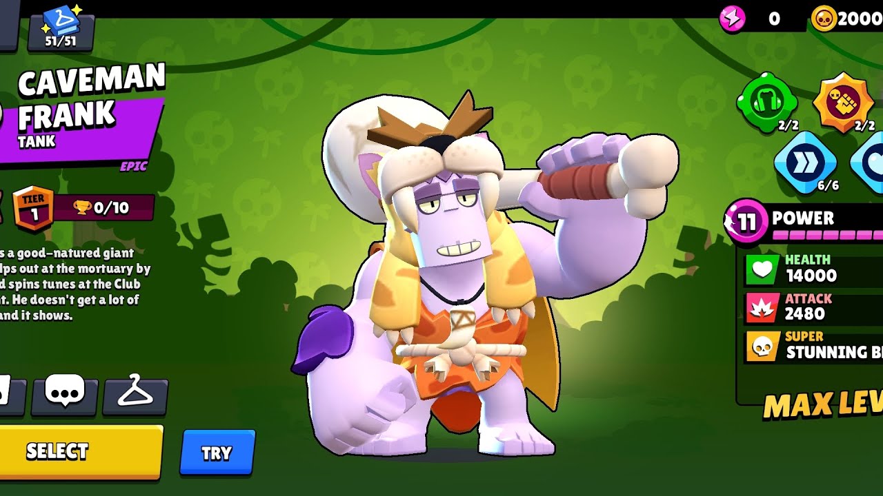 All CaveMan Frank Skin Animations In Brawl Stars! - YouTube