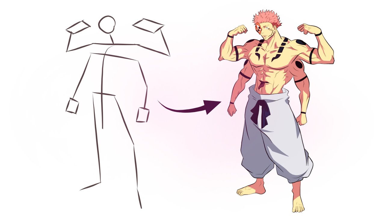 How To Draw Sukuna True Form From a Stickman (Heian Era) | Easy Step by ...