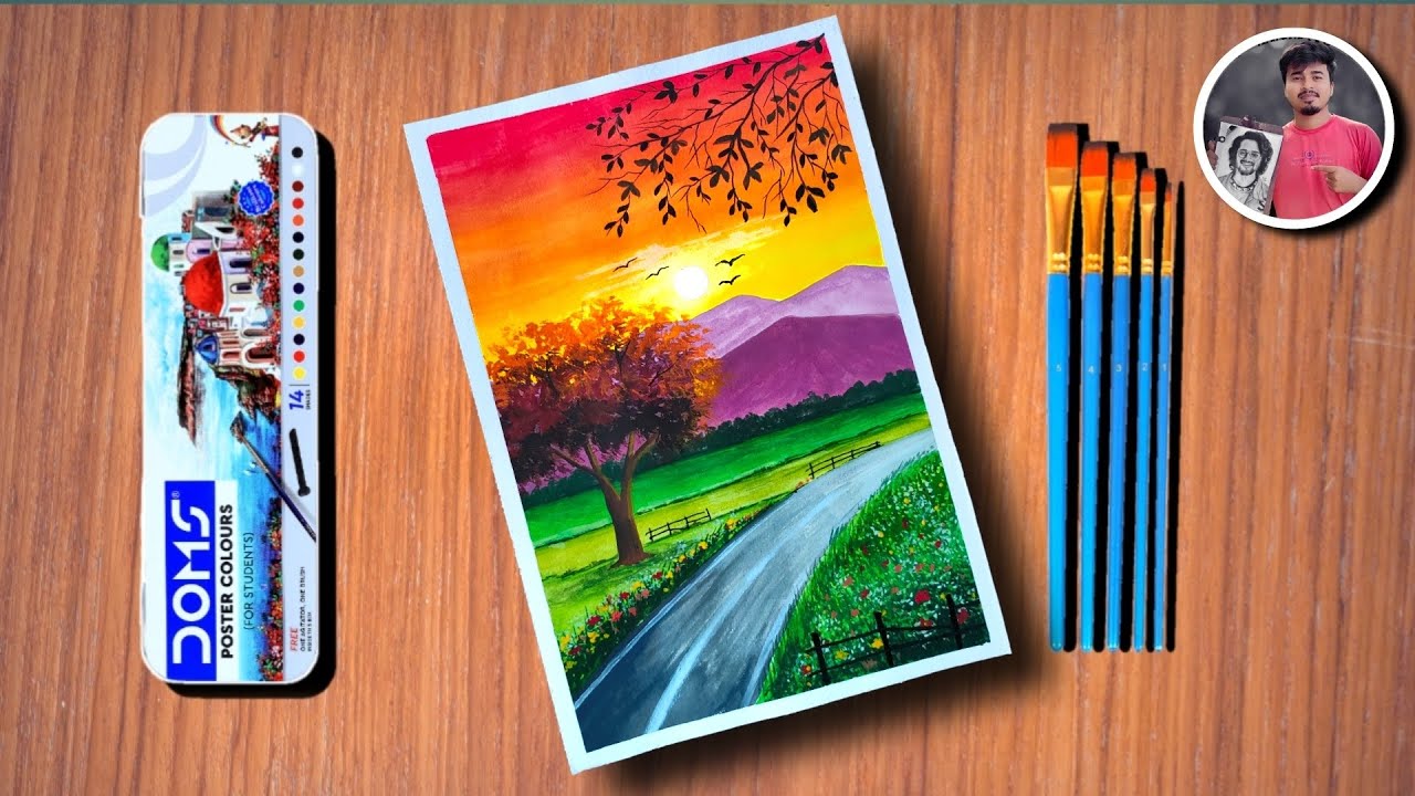 SUNSET Drawing With Poster Colour/ Poster Colour Painting/ Poster ...