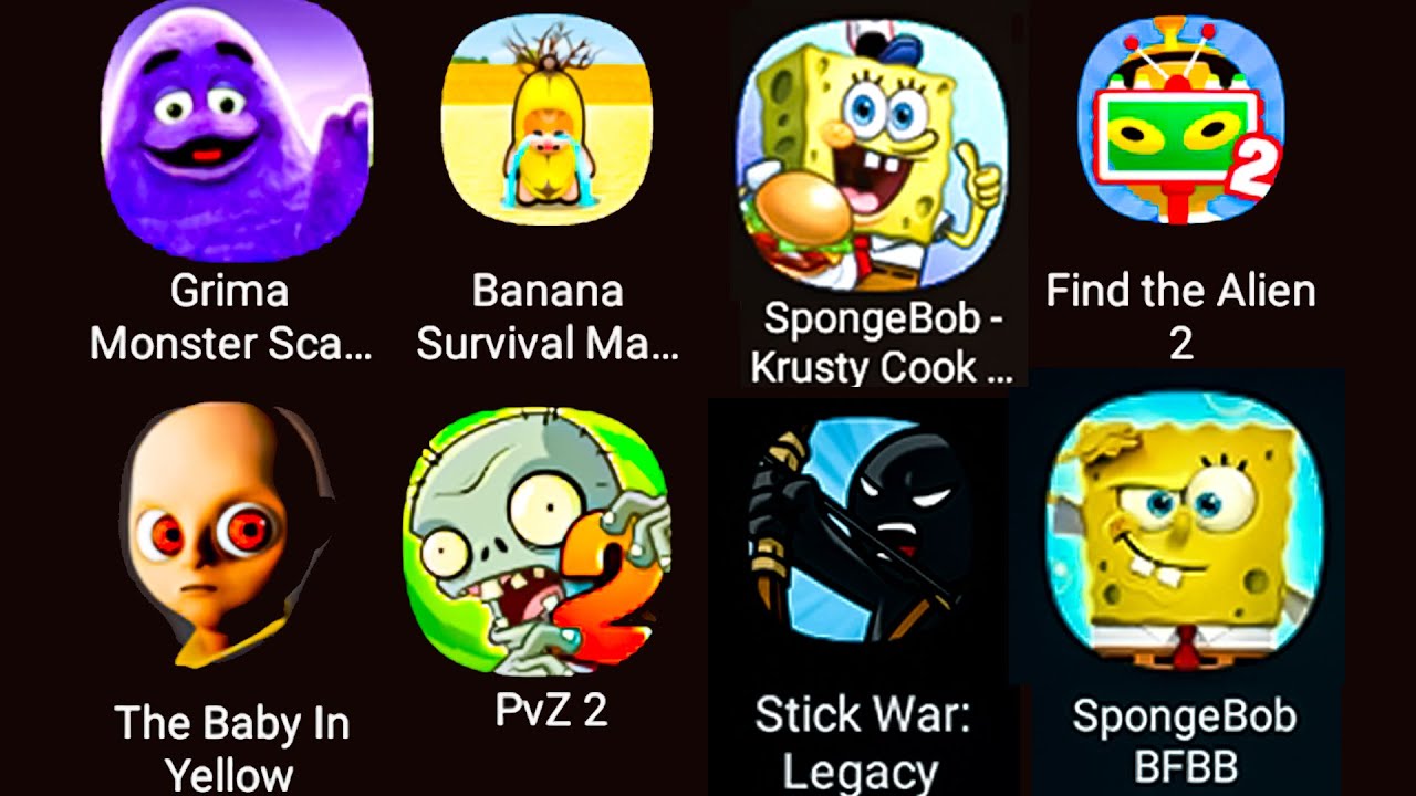 Grimace Monster Scary Survival, Spongebob BFB, Spongebob Cooking Fever ...