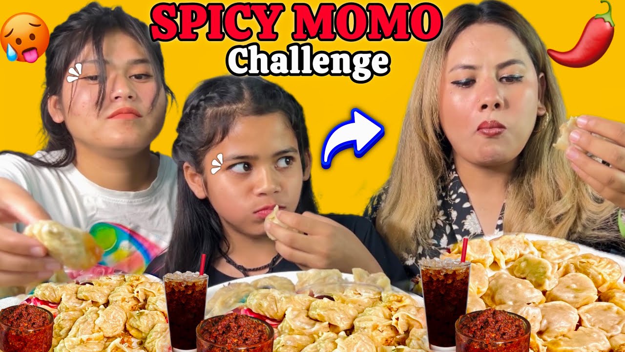 Spicy momo challenge 🥵🥟| Momo eating challenge with sisters | Momo ...