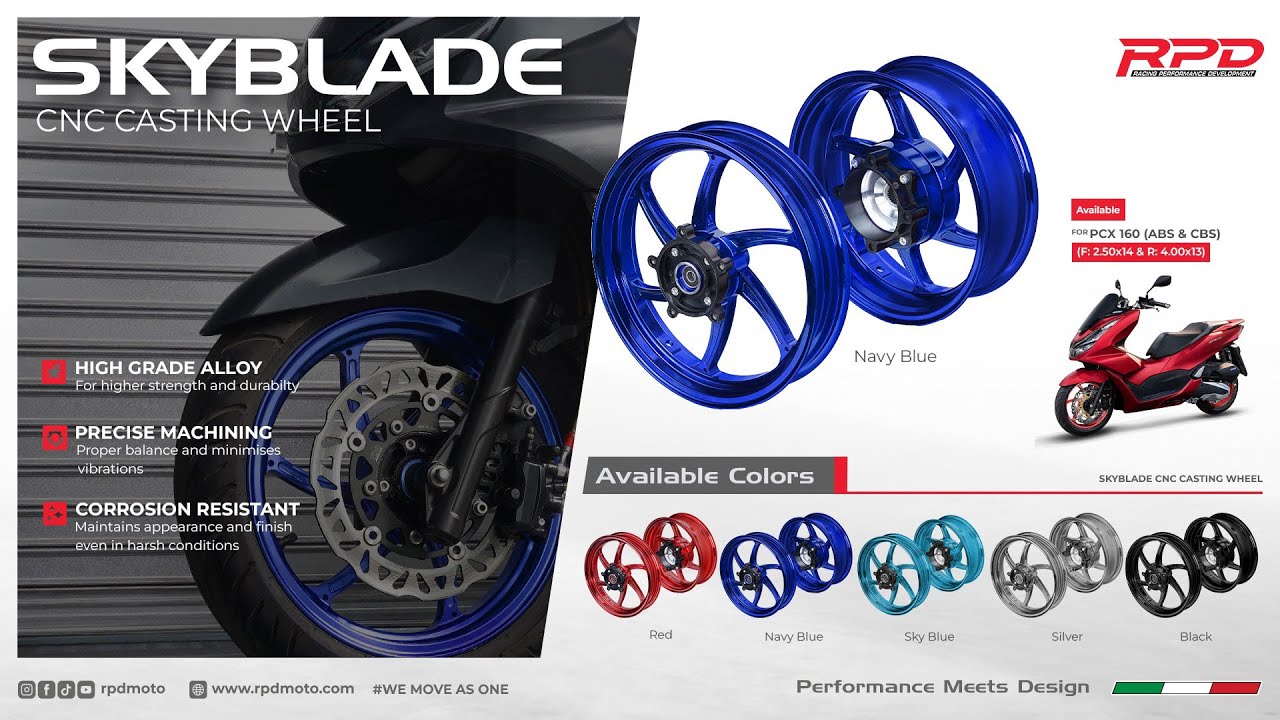 RPD CNC Casting Wheel Skyblade For PCX 160 ABS / CBS - YouTube
