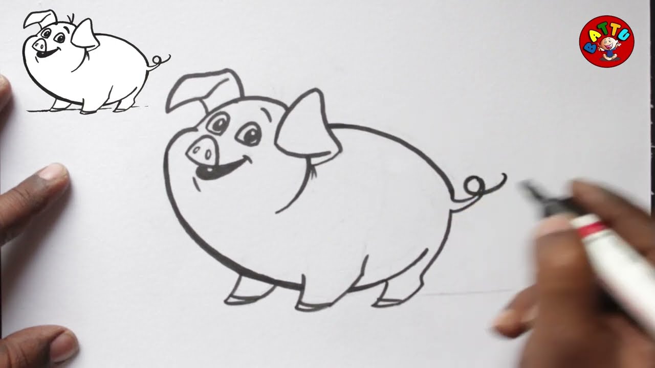 How to draw a Pig Step by Step 🐖 Pig Drawing Easy simple - YouTube