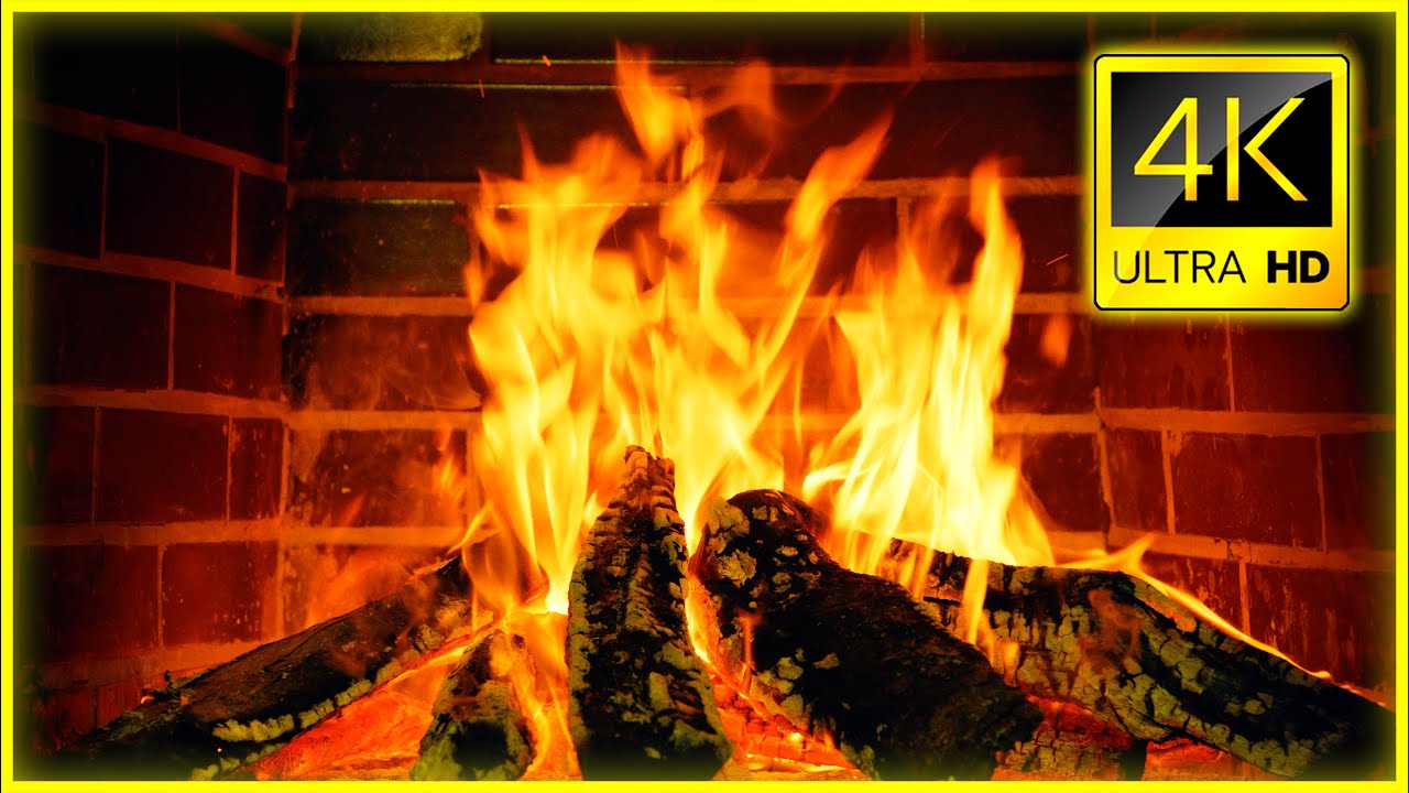 🔥 Warm Fireplace Burning on Cold Night 🔥 10 Hours COZY FIREPLACE 4K ...
