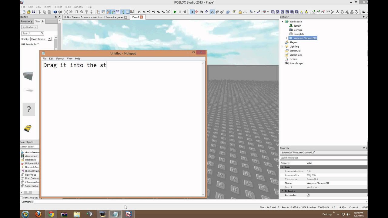How to make a weapon Chooser GUI in ROBLOX 2013 - YouTube