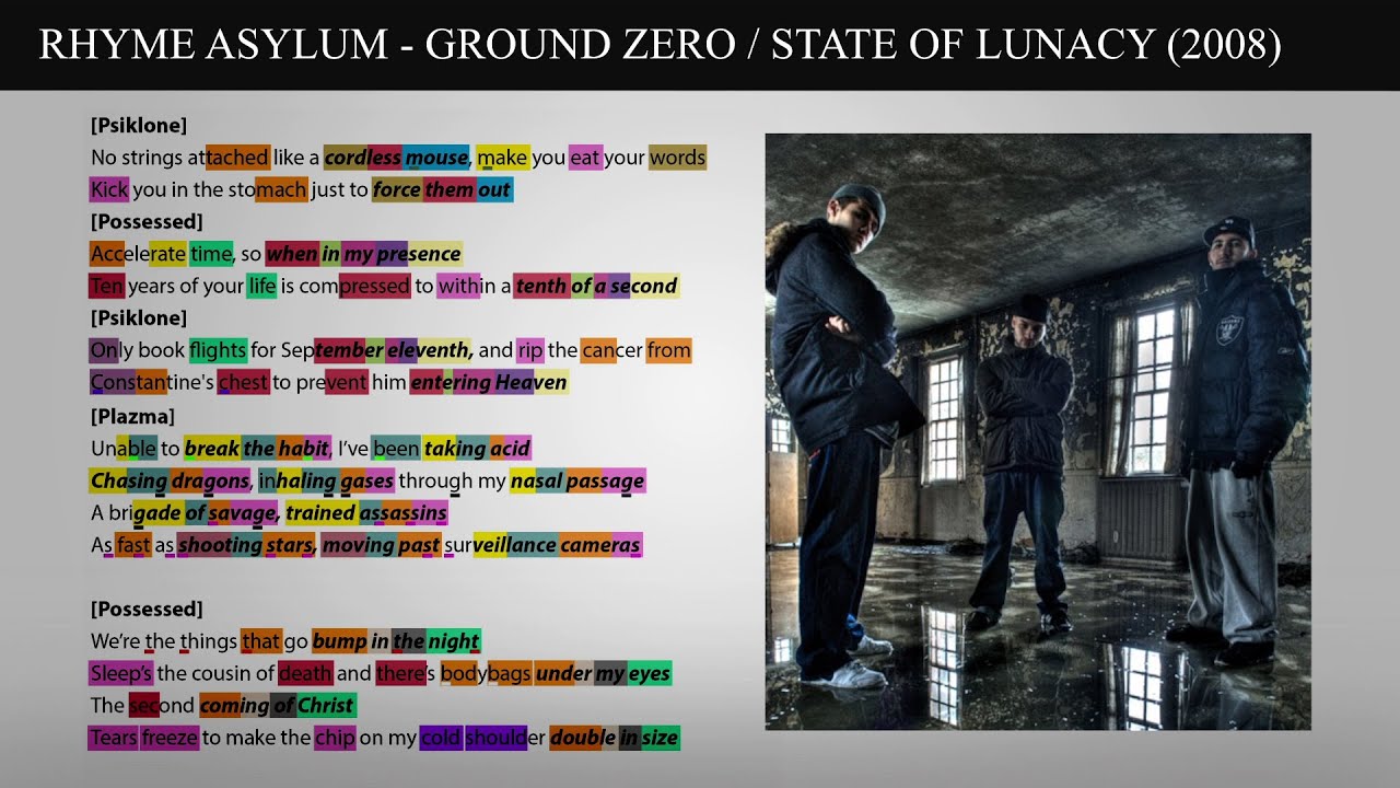 Rhyme Asylum - Ground Zero [Rhyme Scheme] Highlighted - YouTube