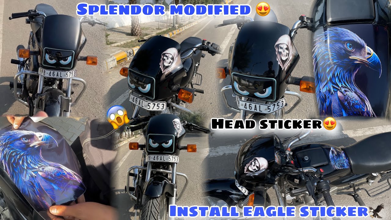 SPLENDOR MODIFICATION😍|| INSTALL EAGLE STICKER🦅|| Head sticker😱 # ...