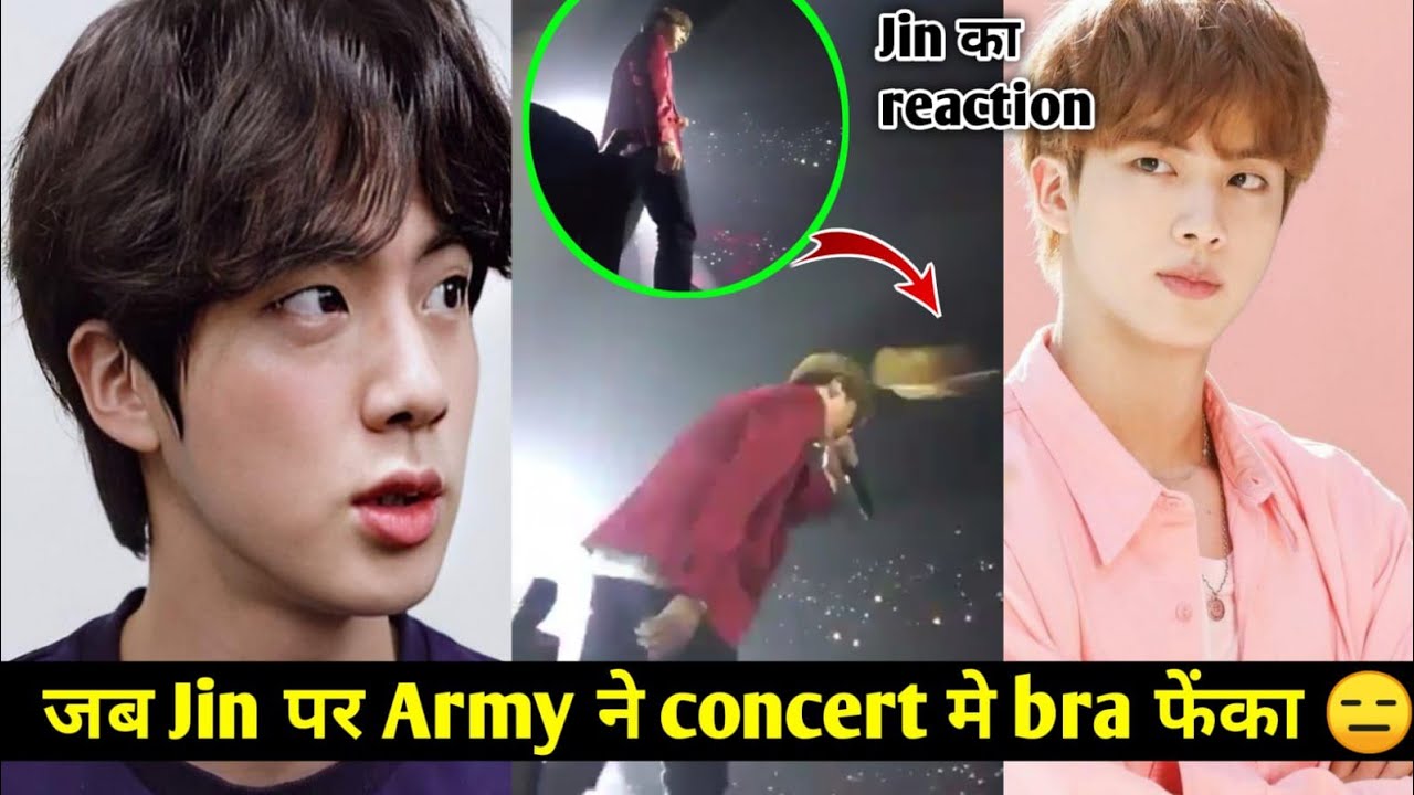 When army threw a bra to jin | Bts jin reaction to a fan who threw a ...