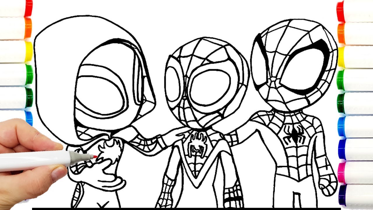 Spider man TEAM Coloring Pages Team marvel Avengers Superheroes Drawing ...