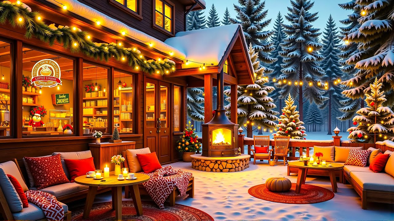 Gentle Holiday Jazz Music & Snowy Atmosphere 🎄 Peaceful Winter Porch ️ ...