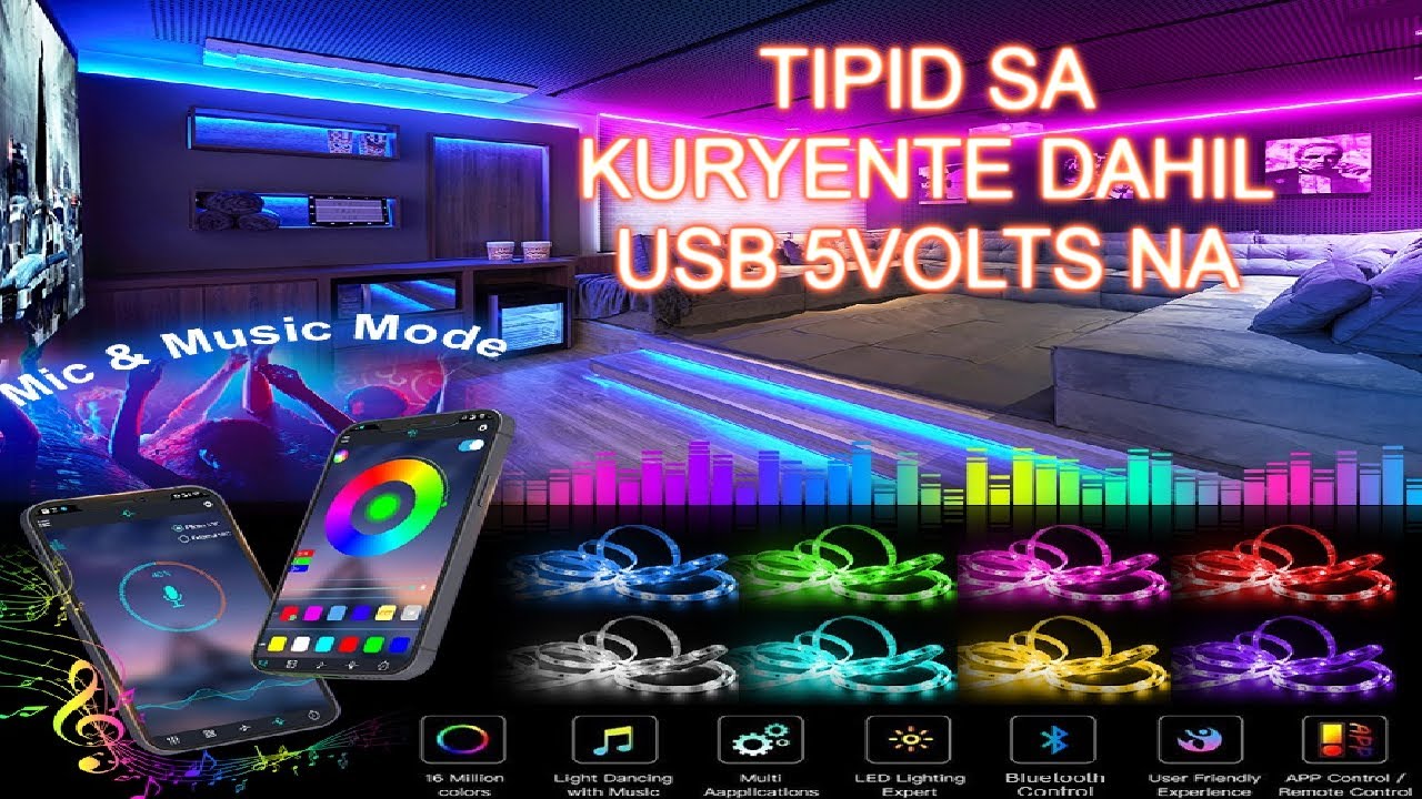 5050 RGB USB LED STRIP LIGHTS BLUETOOTH MUSIC SENSOR - YouTube