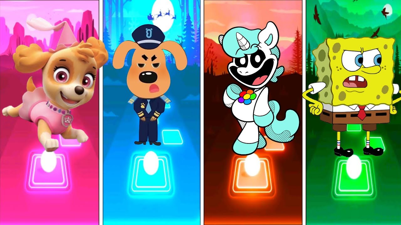 Skye 🆚 Sheriff Labrador 🆚 Smiling Critters 🆚 SpongeBob 🎶 Tiles Hop Edm ...