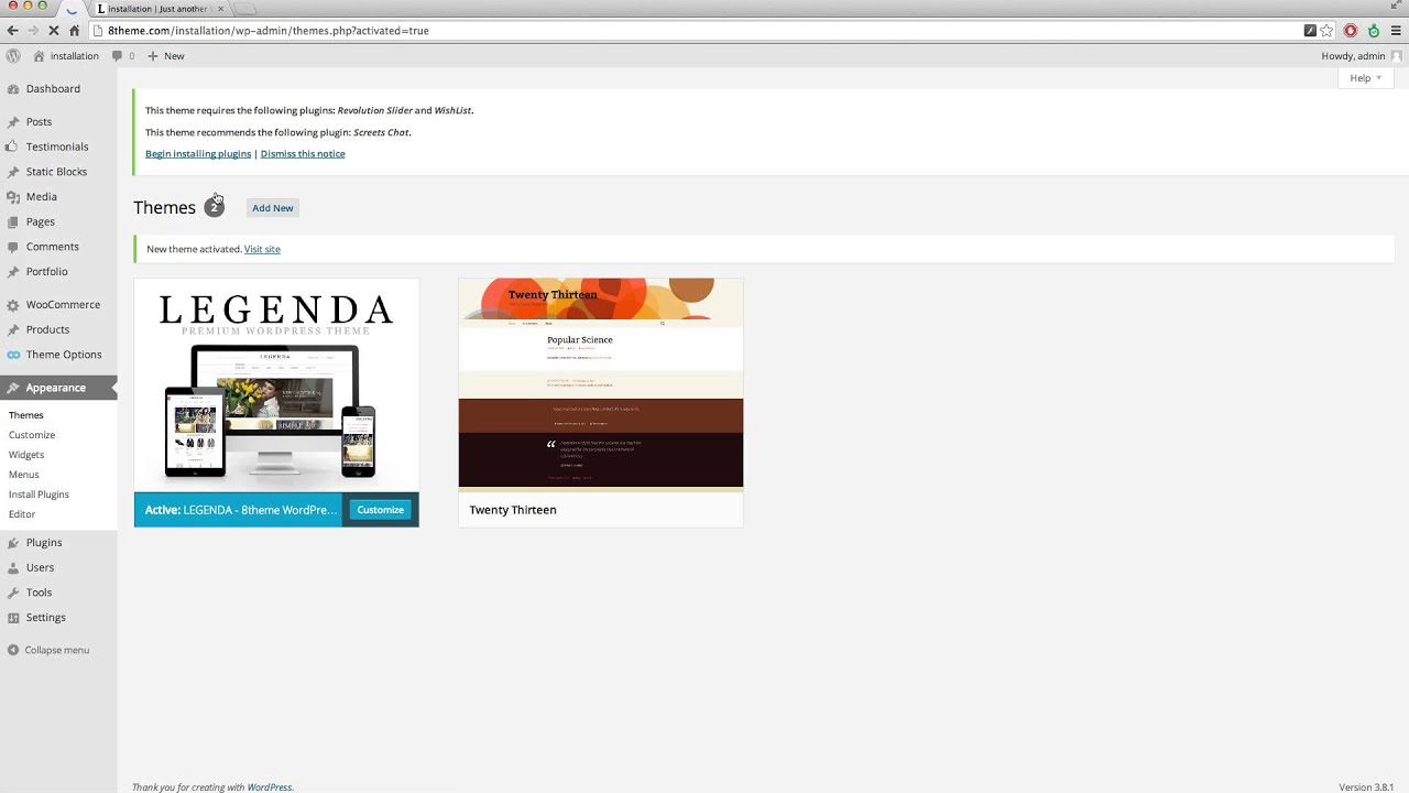 Legenda Wordpress Theme - Installation - YouTube