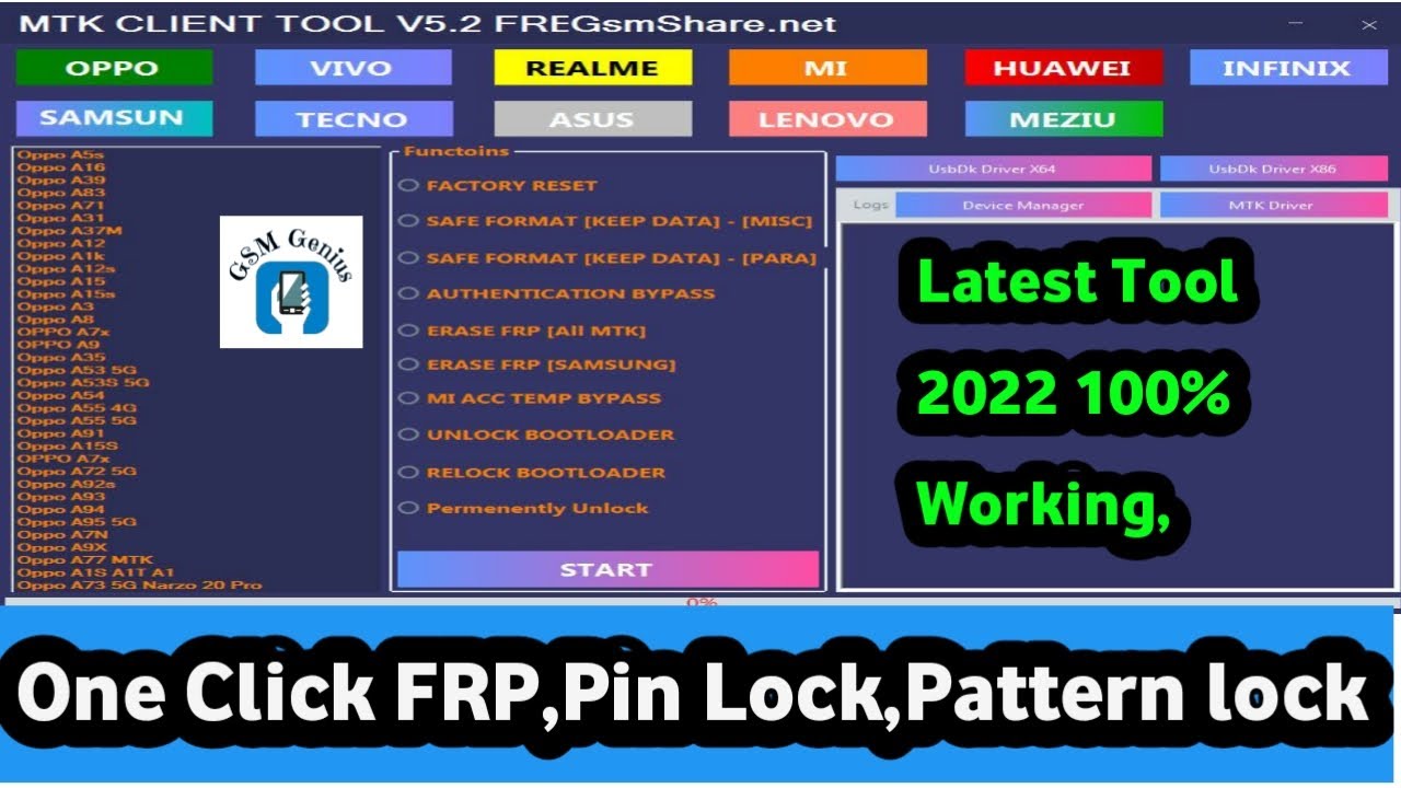 MTK Client Tool V5.2, All MTK One Click Game Over,FRP ,Pin Pattarn lock,Password Format tool ...