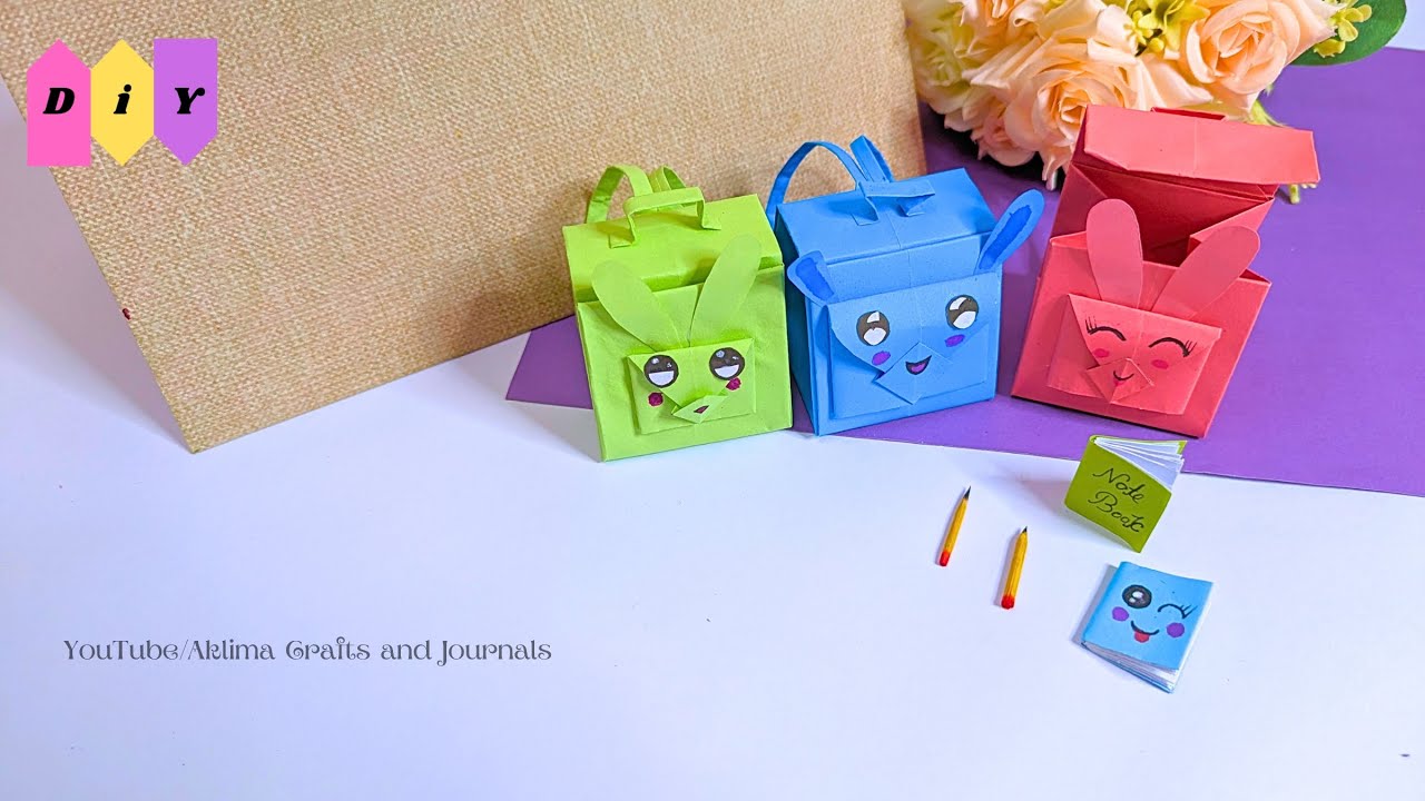 How To Make Mini Easy And Cute Paper School Bag | Origami Backpack Mini ...