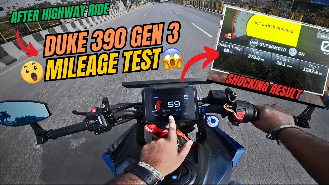 DUKE 390 GEN 3 MILEAGE TEST 😱 | SHOCKING RESULT | PURE HIGHWAY RIDE ...