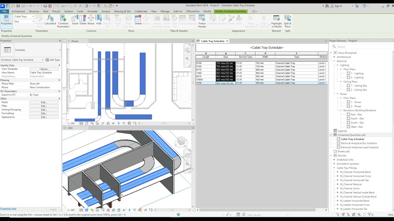 Cable Tray Schedule & Length From Revit Electrical - YouTube