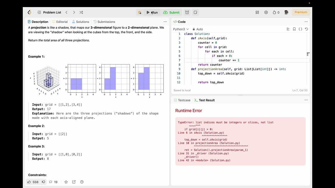 Day 16; Leetcode grind: Projection Area of 3D Shapes (easy) - YouTube