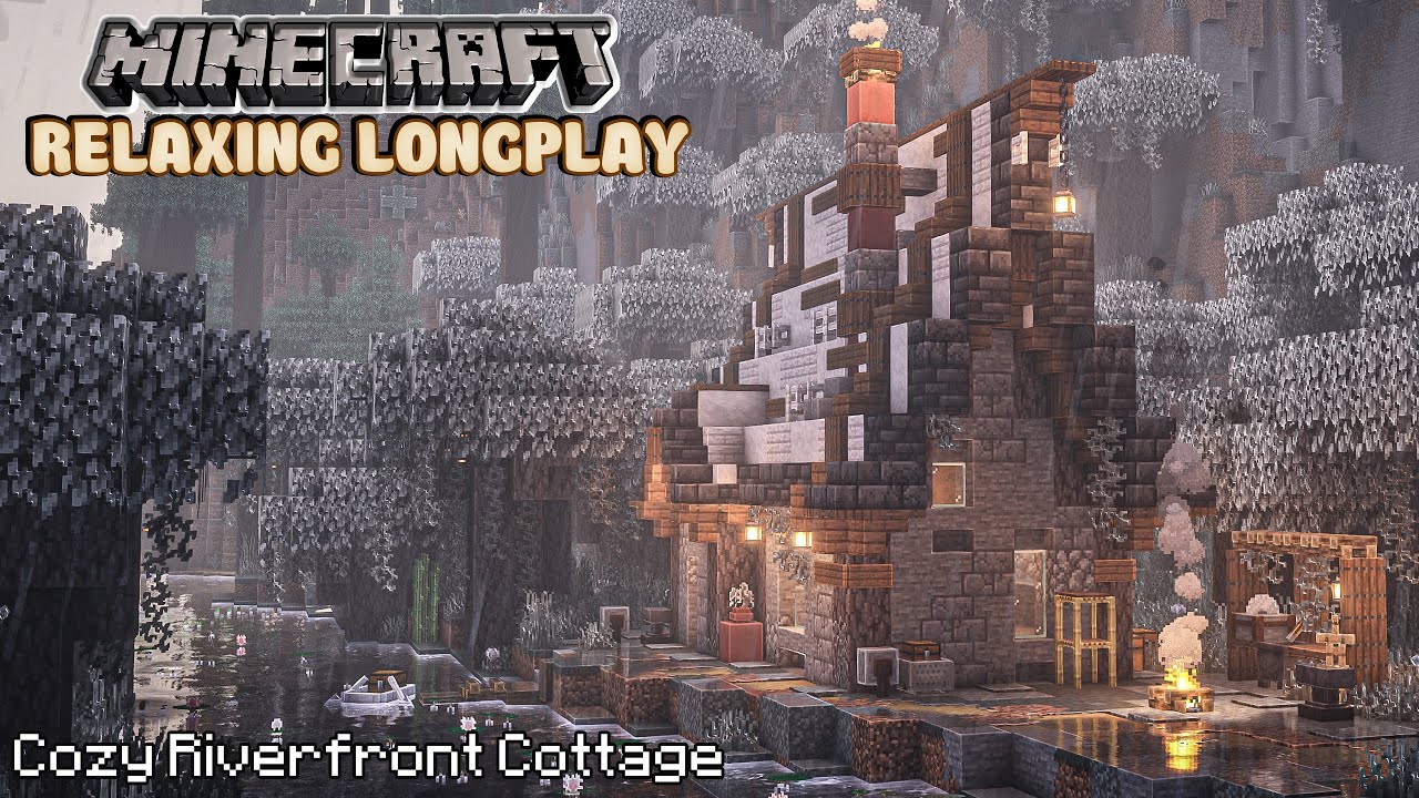 Rainy Minecraft Relaxing Longplay - Cozy Riverfront Cottage in Pale ...