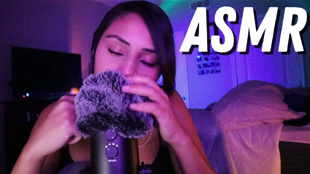 ASMR hand movements w/ fluffy mic, tapping + mouth sounds, brushing ...