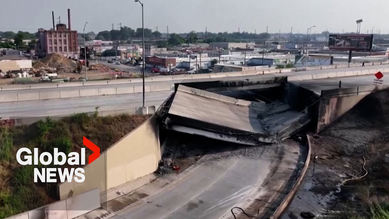 Philadelphia I-95 collapse: Drone footage shows extent of damage - YouTube