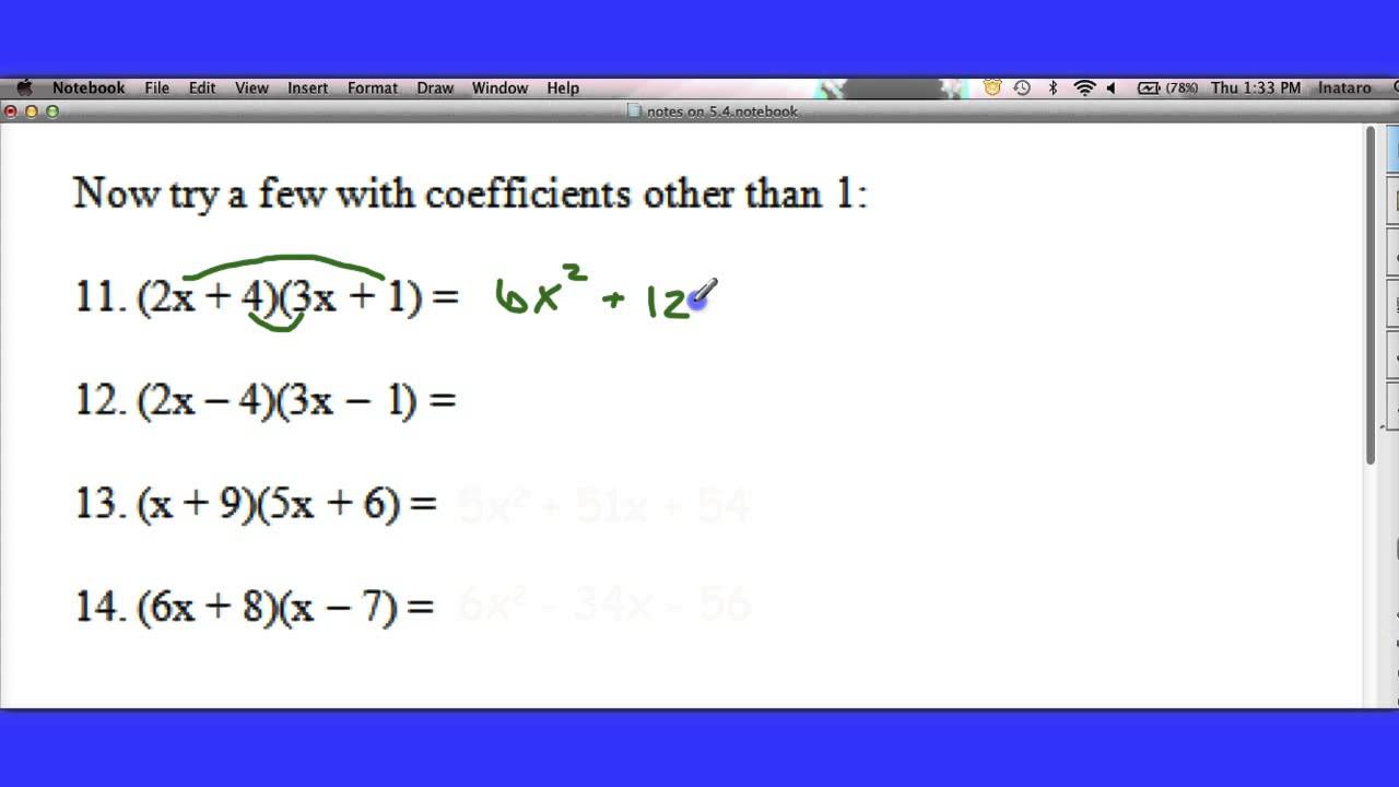 Algebra 1 Lesson 5.4 Multiplying Binomials - YouTube