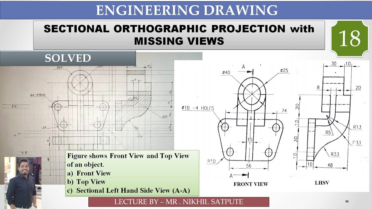 Engineering Drawing | Sectional Orthographic Projection Problem 18 ...