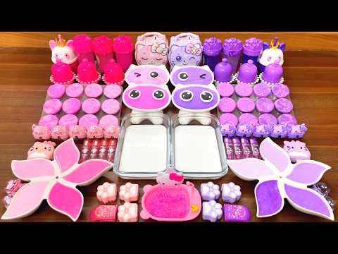 Epic slime mixing ASMR | Pink vs purple glossy slime bubble pops