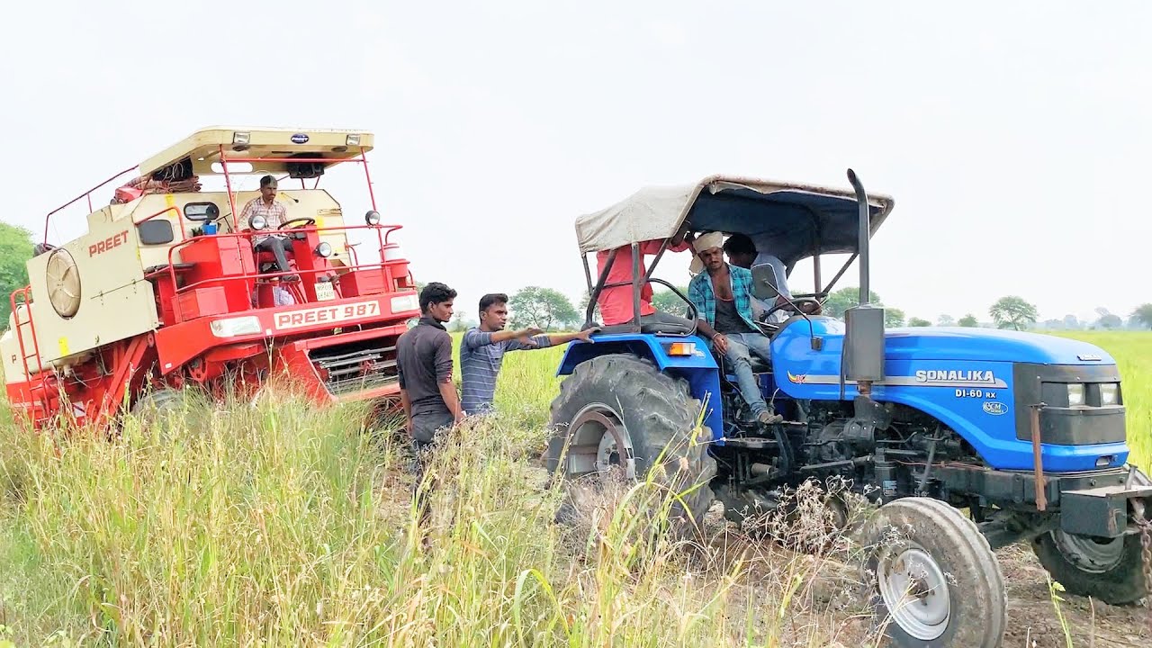 Day -2.2 | Harvesting Preet 987 Combine Stuck in Mud Pulling by ...