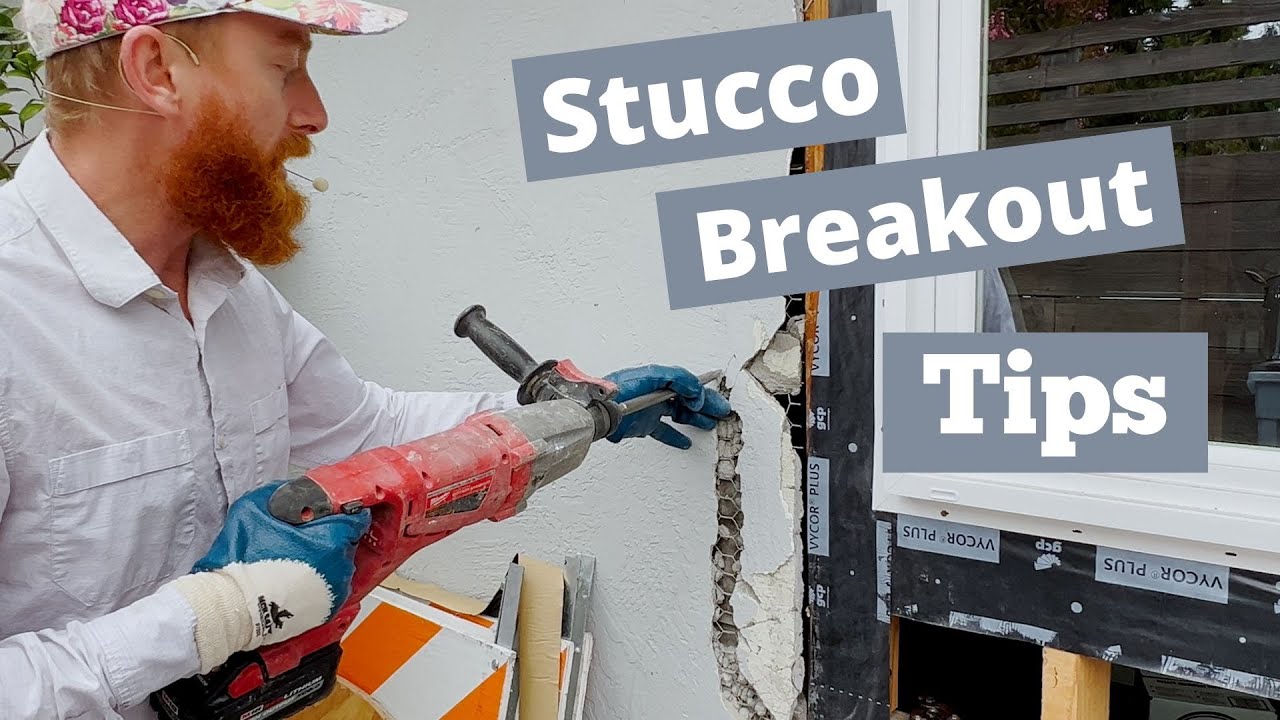 Breaking out stucco for new window - YouTube