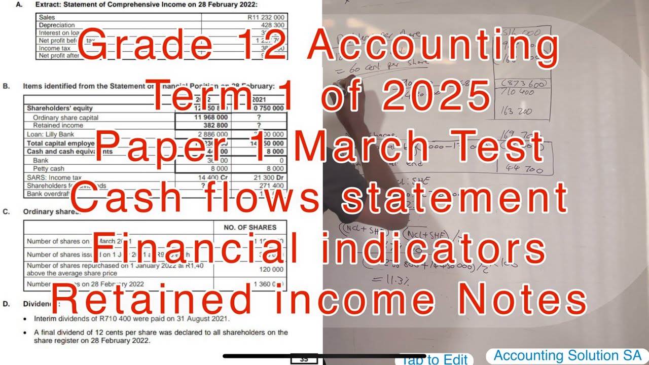 Grade 12 Accounting Term 1 | Cash flows Statements & Financial ...