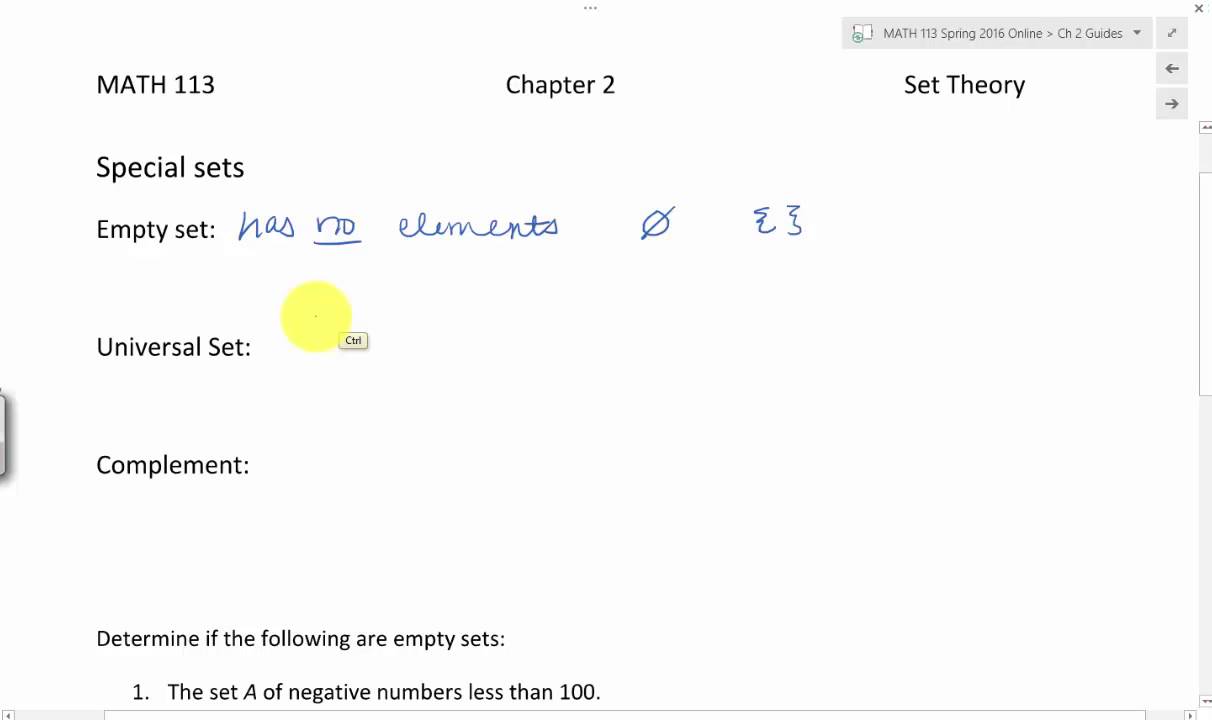 2.1: Special Sets: Empty, Universal, and Set Complement p4 - YouTube