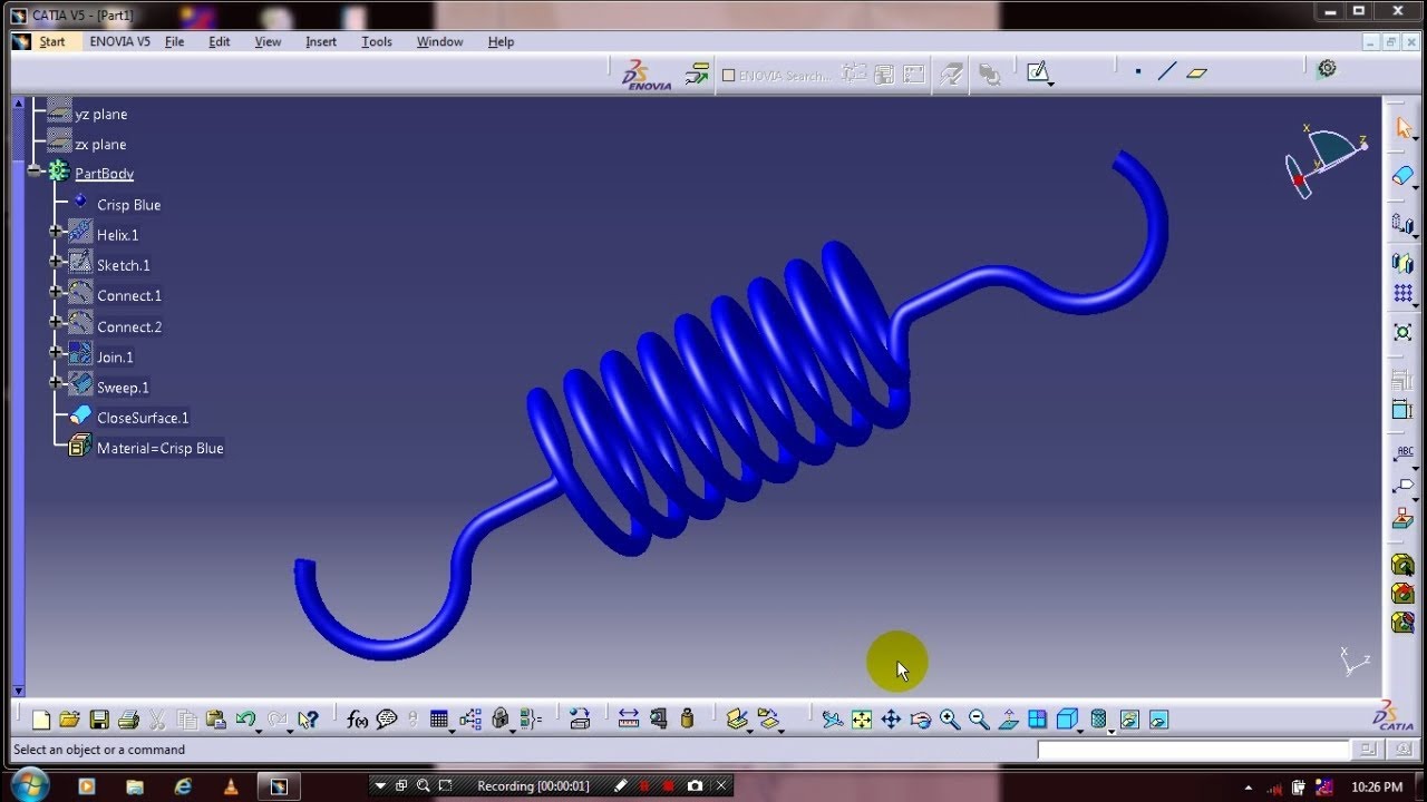 SPRING WITH HOOK IN CATIA V5 - YouTube