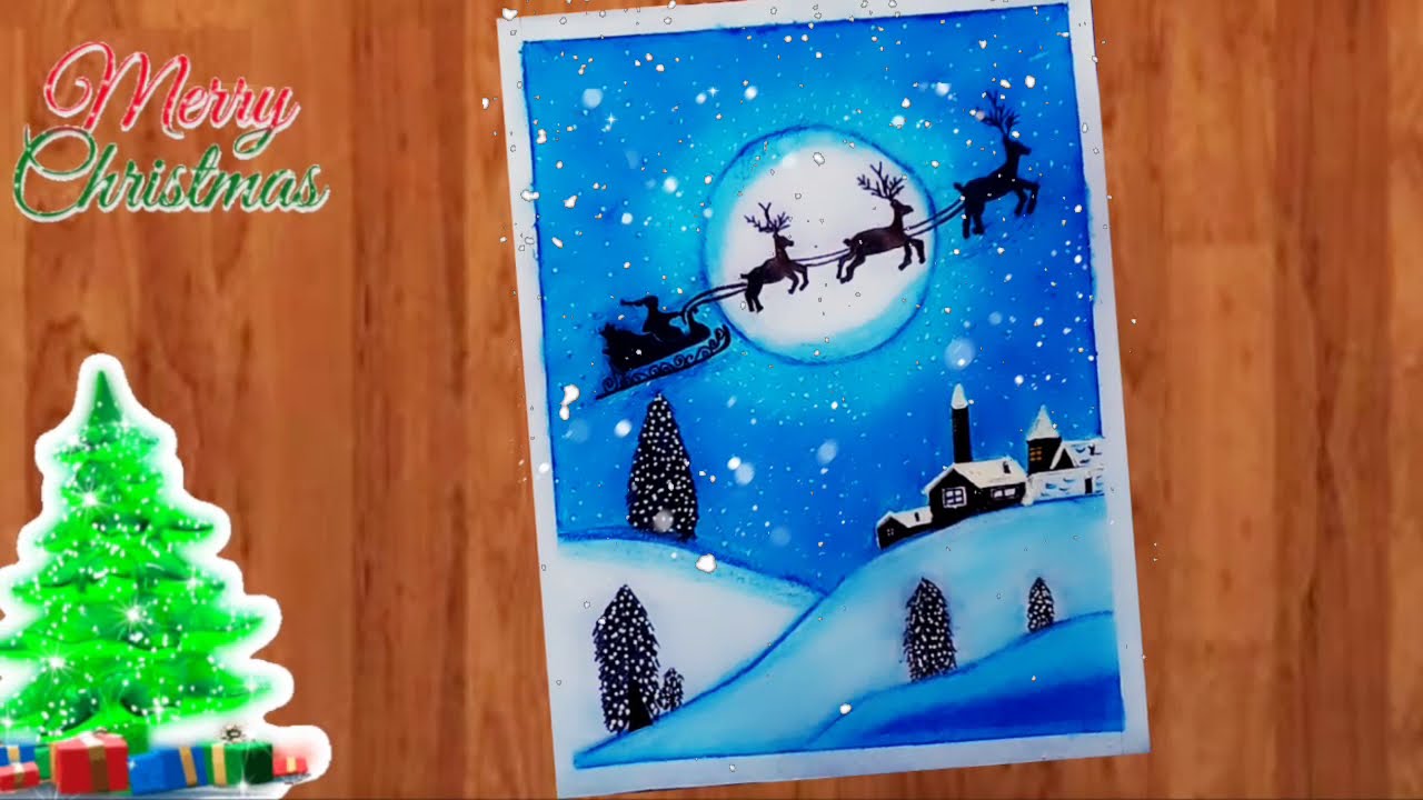 Christmas santa claus scenery|Christmas drawing with oil pastel ...