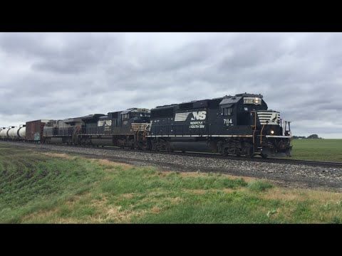 NS 7114 (GP60 with a K5LLA) leads the Norfolk Southern B11 w/ NS 8101 east of Lostant, IL 06/09 ...