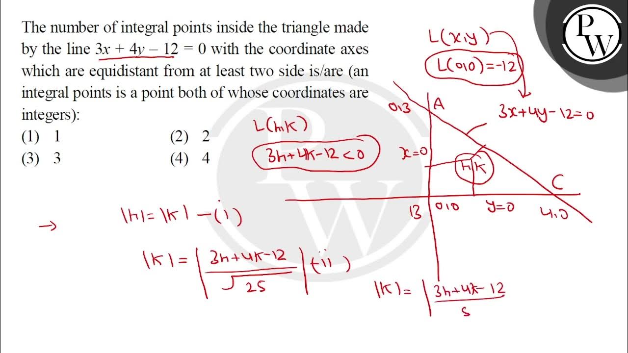 The number of integral points inside the triangle made by the line \( 3 x+4 y-12=0 \) with the c ...