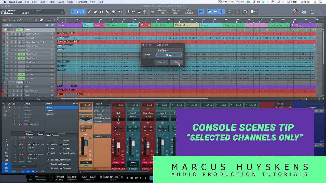 Using Selected Channels Only with Studio One Console Scenes - YouTube
